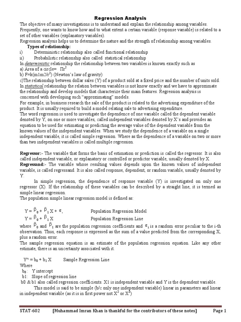 Regression Analysis Fundamentals | PDF | Regression Analysis | Linear ...