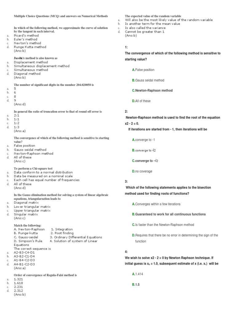 Multiple Choice Questions Numerical Methods | PDF | Matrix (Mathematics ...