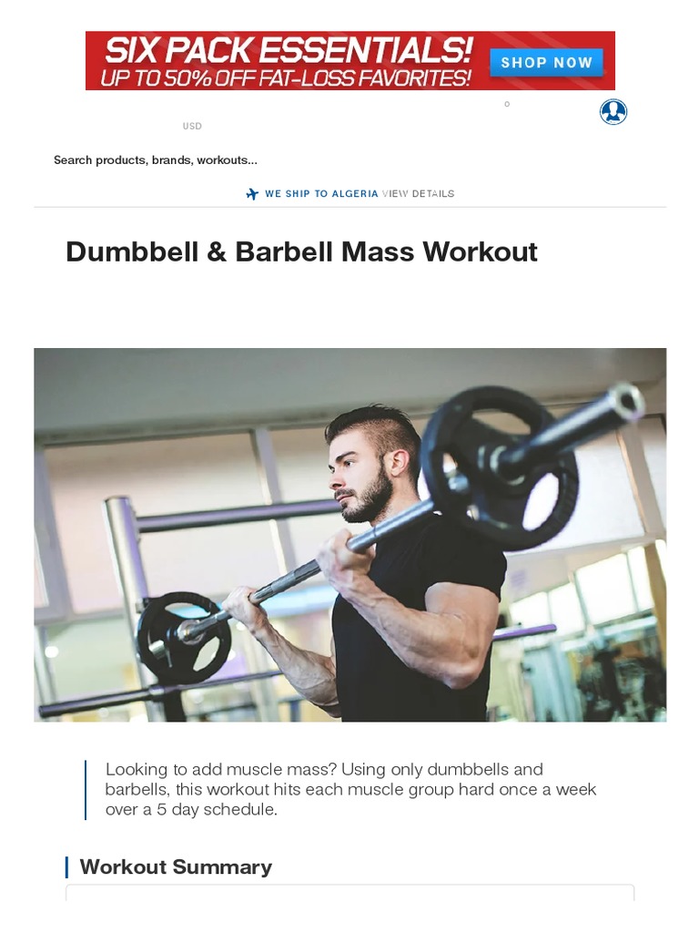 Dumbbell & Barbell Mass Workout - Muscle & Strength | PDF | Weight ...
