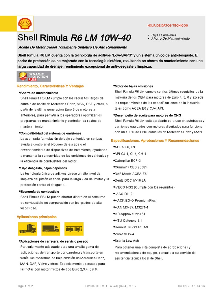 Shell Rimula R6 LM 10W-40 (Es) TDS | PDF | Transporte | Naturaleza