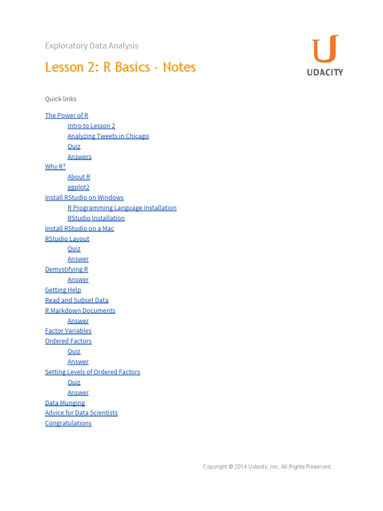 Lesson 2: R Basics - Notes: Exploratory Data Analysis | PDF | R ...