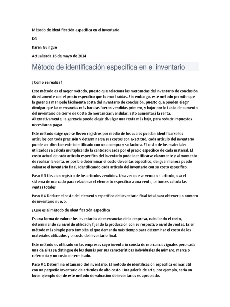 Método de Identificación Específica en El Inventario | PDF | Inventario ...