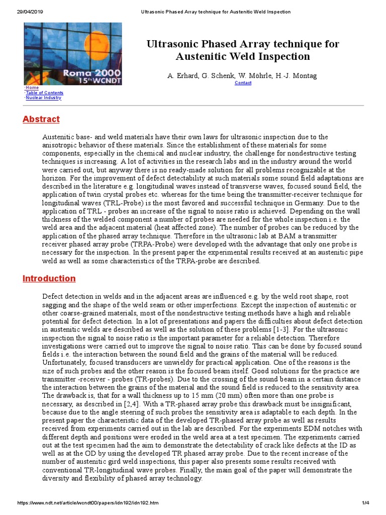 Ultrasonic Phased Array Technique For Austenitic Weld Inspection PDF | PDF | Ultrasound ...