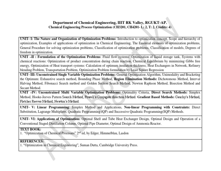 Chemical Engineering Process Optimization (CEPO) CH3201 and CH4201 | PDF
