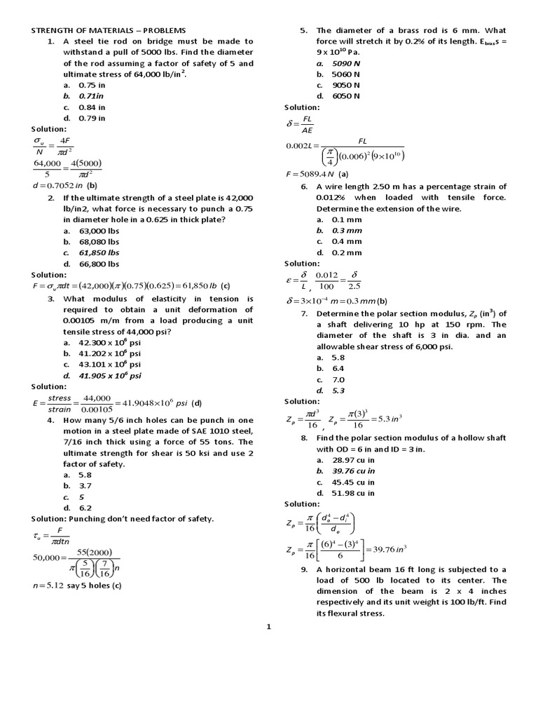 Strength of Materials Practice Problems | PDF | Ultimate Tensile ...