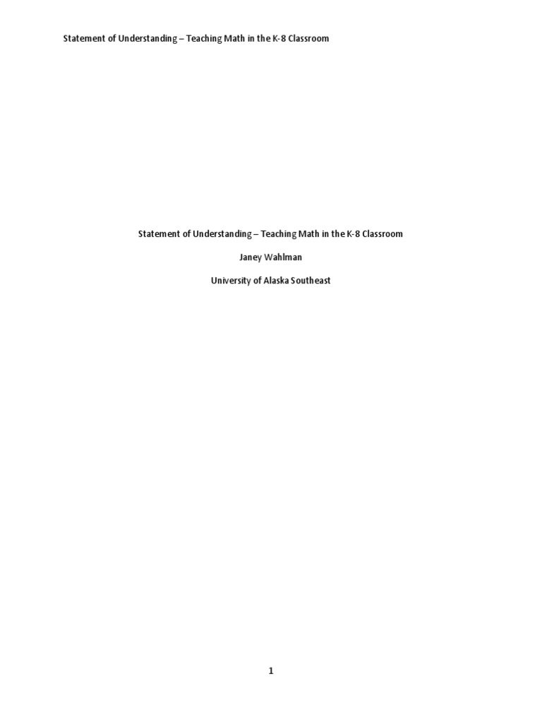 Statement of Understanding | PDF | Teaching Mathematics | Teachers