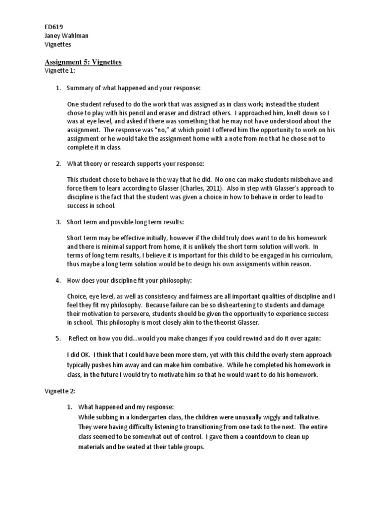 Vignettes | PDF | Classroom Management | Homework
