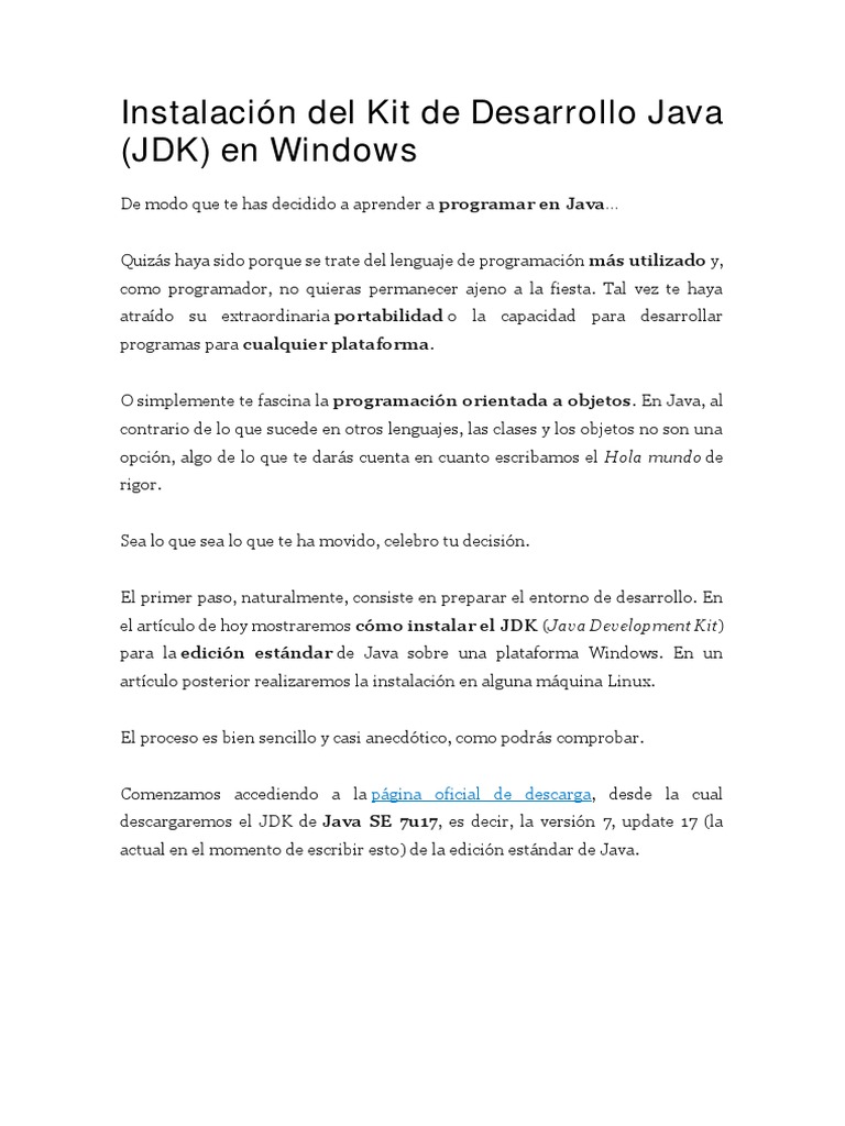 Instalación Del Kit de Desarrollo Java PDF | PDF | máquina virtual de Java | Java (lenguaje de ...