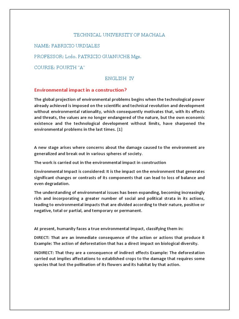Analyzing the Environmental Impacts of Construction Projects: A Case ...