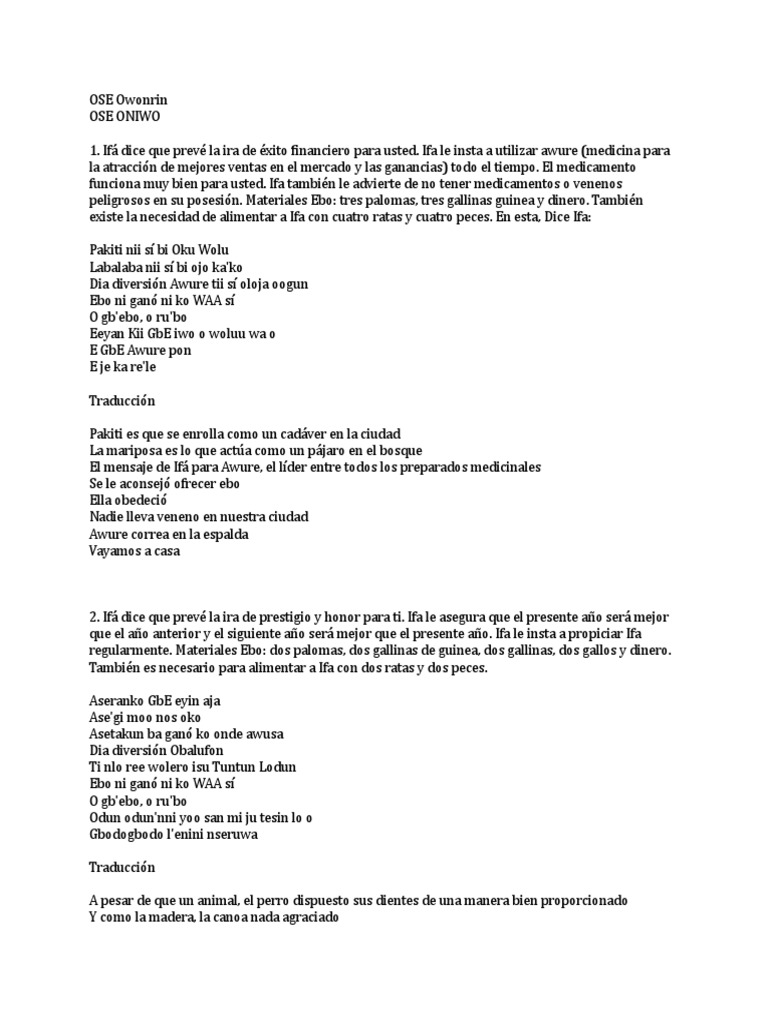 Ose Owonrin: Consejos de Ifá | PDF | Santeria | Religión y creencia