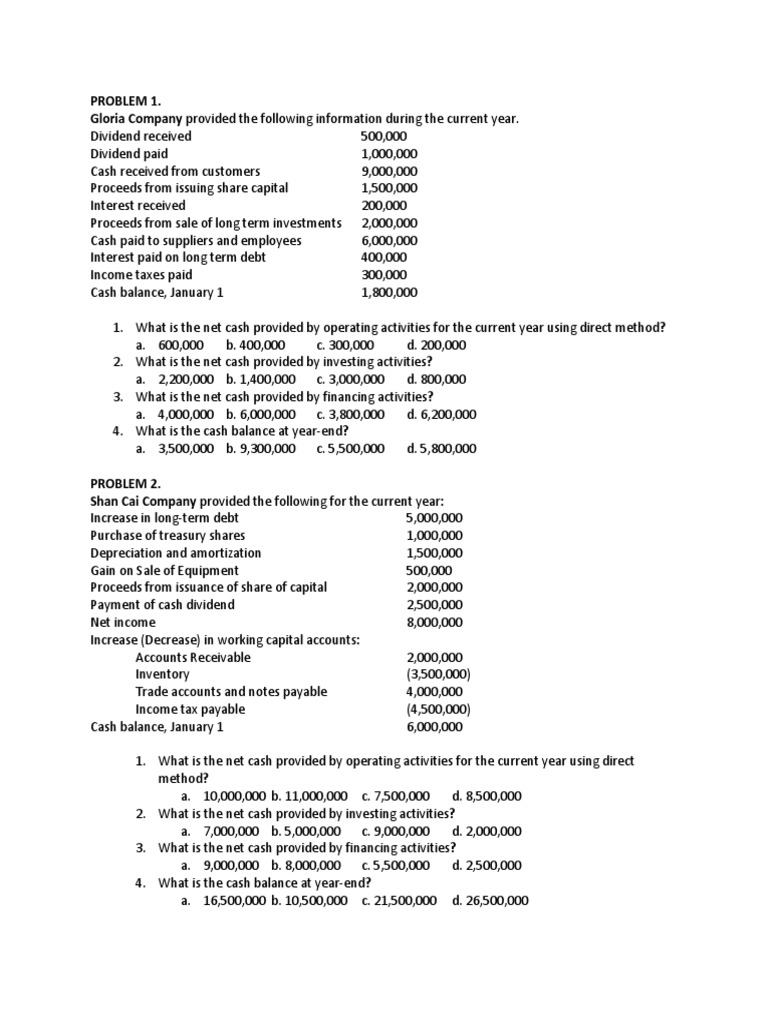 Cash Flow Quiz | PDF | Dividend | Working Capital