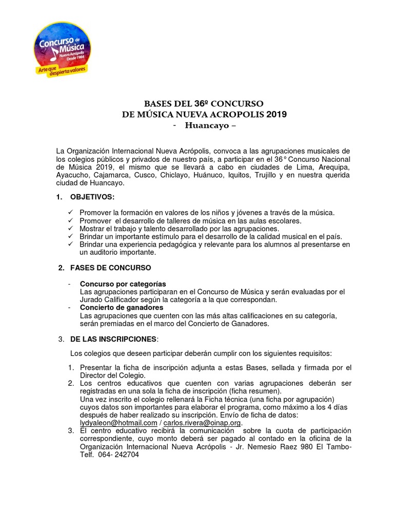 Bases Concurso Nueva Acropolis 2019 | PDF | Orquestas | Instrumentos ...