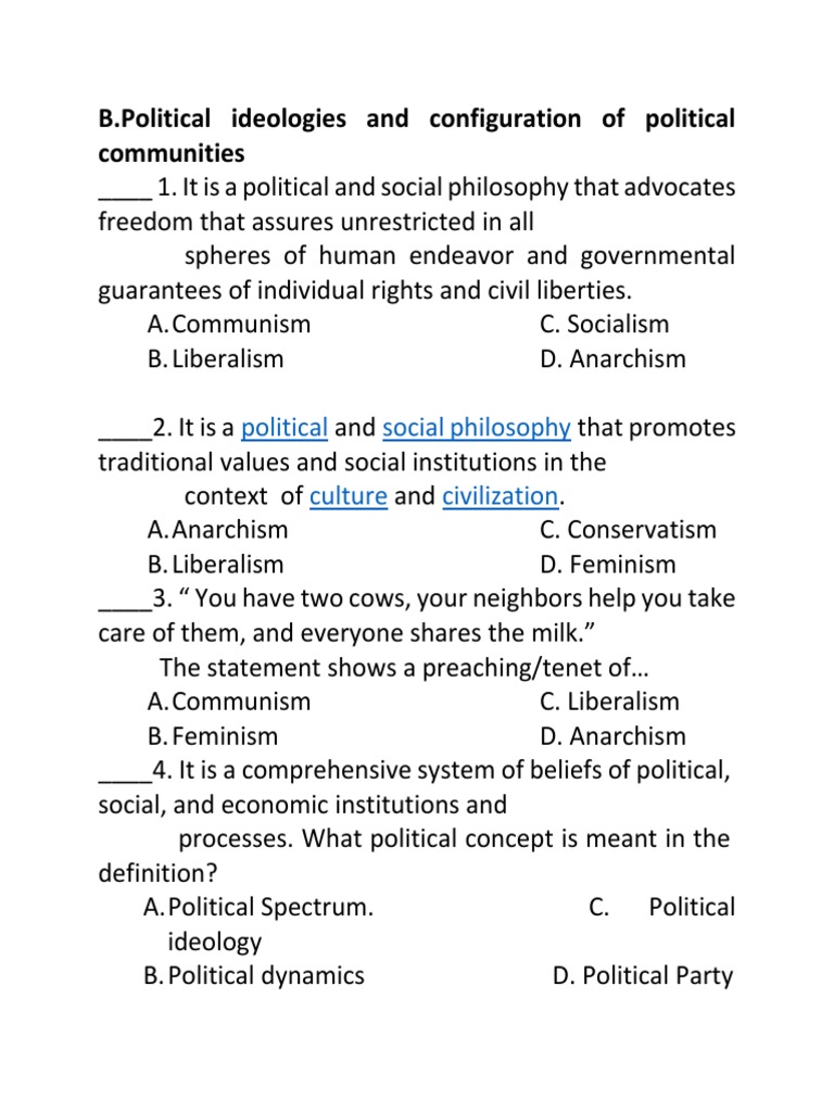 QUIZ-Politics and Governance | PDF | Liberalism | Power (Social And ...