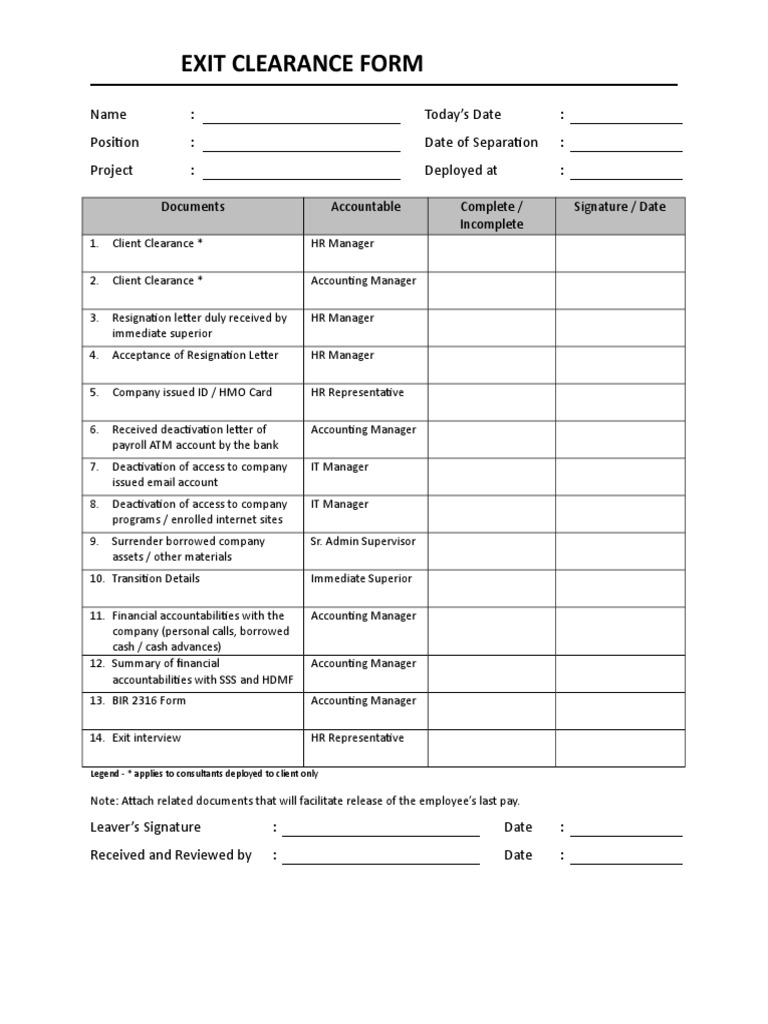 Exit Clearance Form 2 | PDF