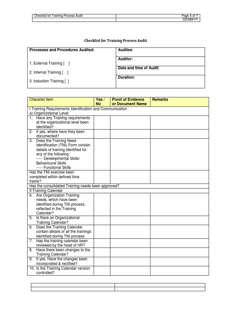 Training Audit Checklist | PDF | Audit | Databases