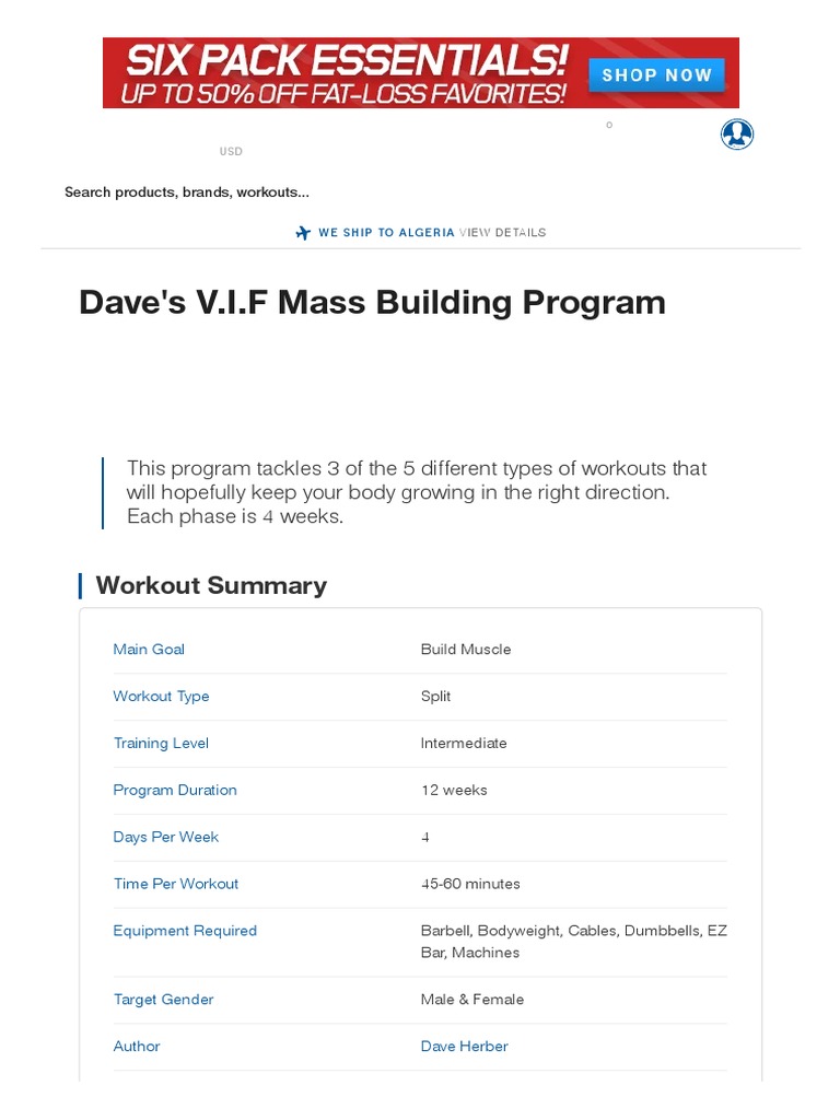 Dave's v.I.F Mass Building Program - Muscle & Strength | PDF | Weight ...