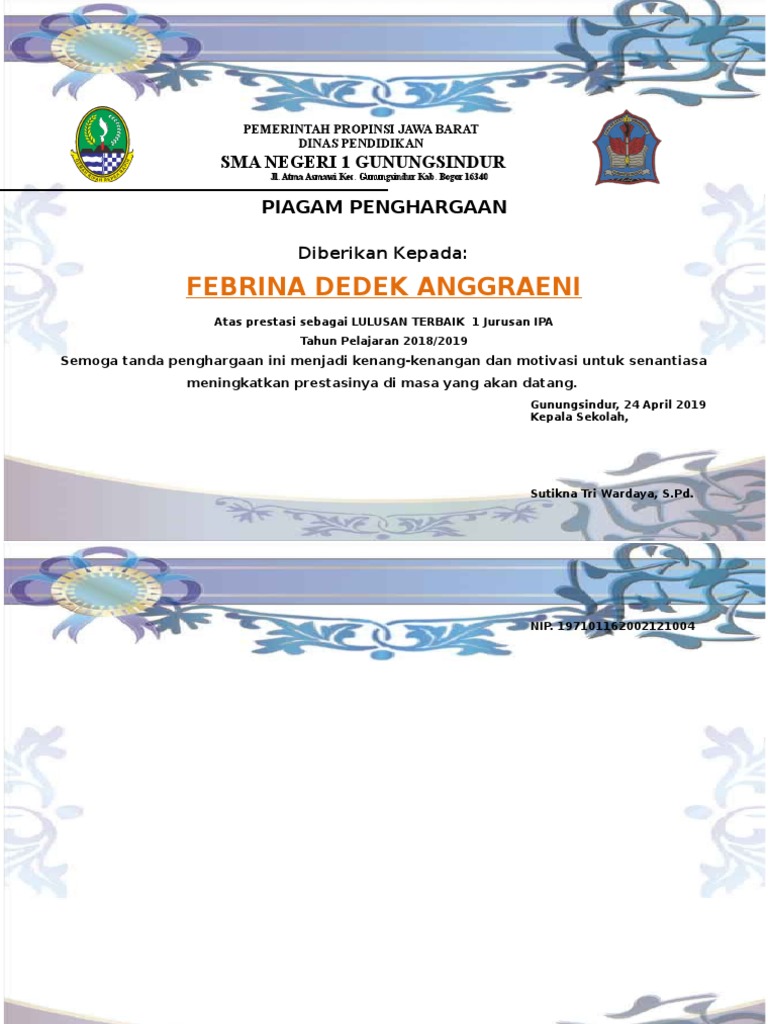 Piagam Penghargaan Lulusan Terbaik | PDF