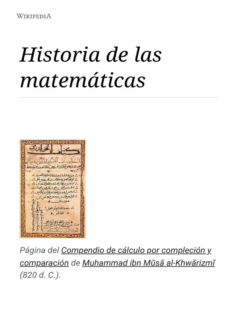 Historia de Las Matemáticas - Wikipedia, La Enciclopedia Libre | PDF ...