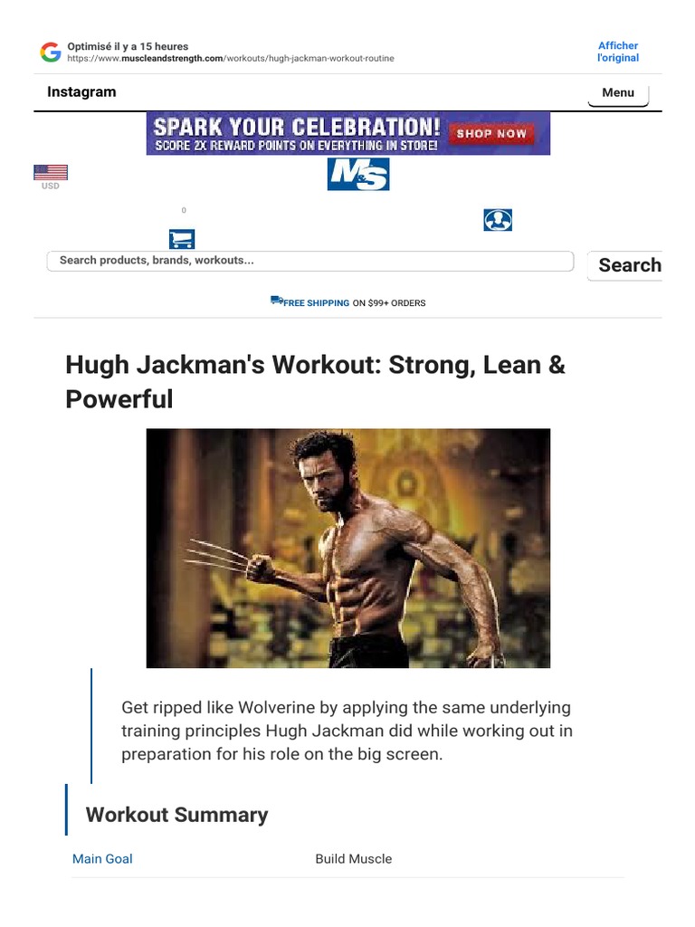 Hugh Jackman's Workout - Strong, Lean & Powerful | PDF | Physical ...