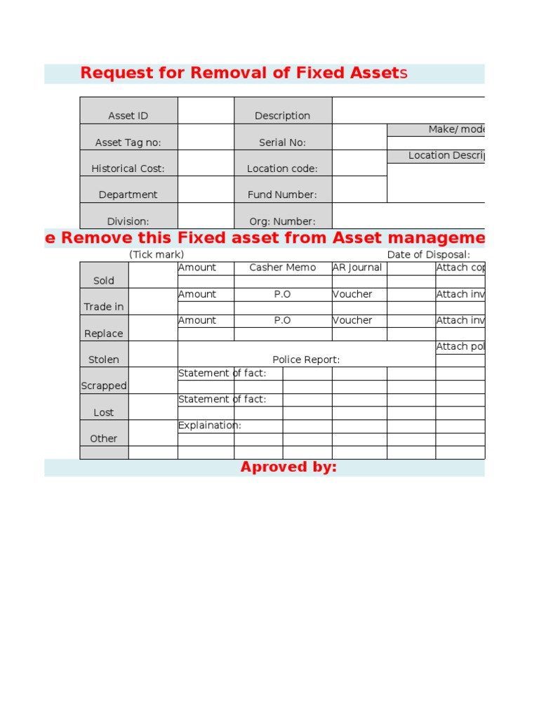 Fixed Asset Removal Request Form | PDF