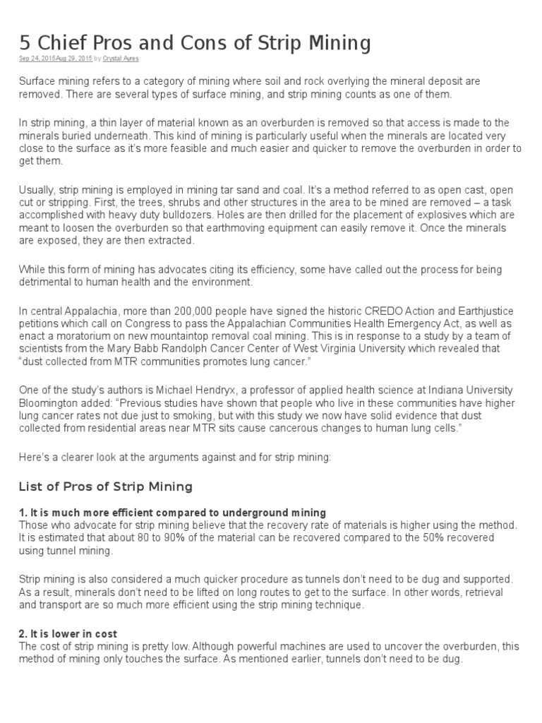 5 Chief Pros and Cons of Strip Mining | PDF | Surface Mining | Coal Mining