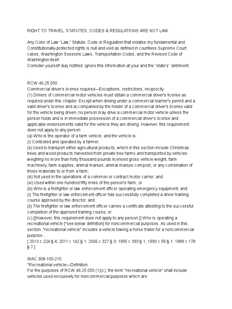 Right To Travel - Statutes, Codes & Regulations Are Not Law | United ...