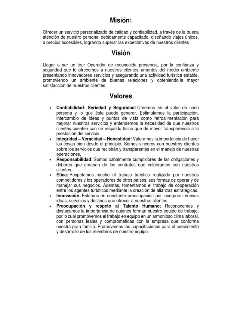 Misión | PDF | Calidad (comercial) | Turismo