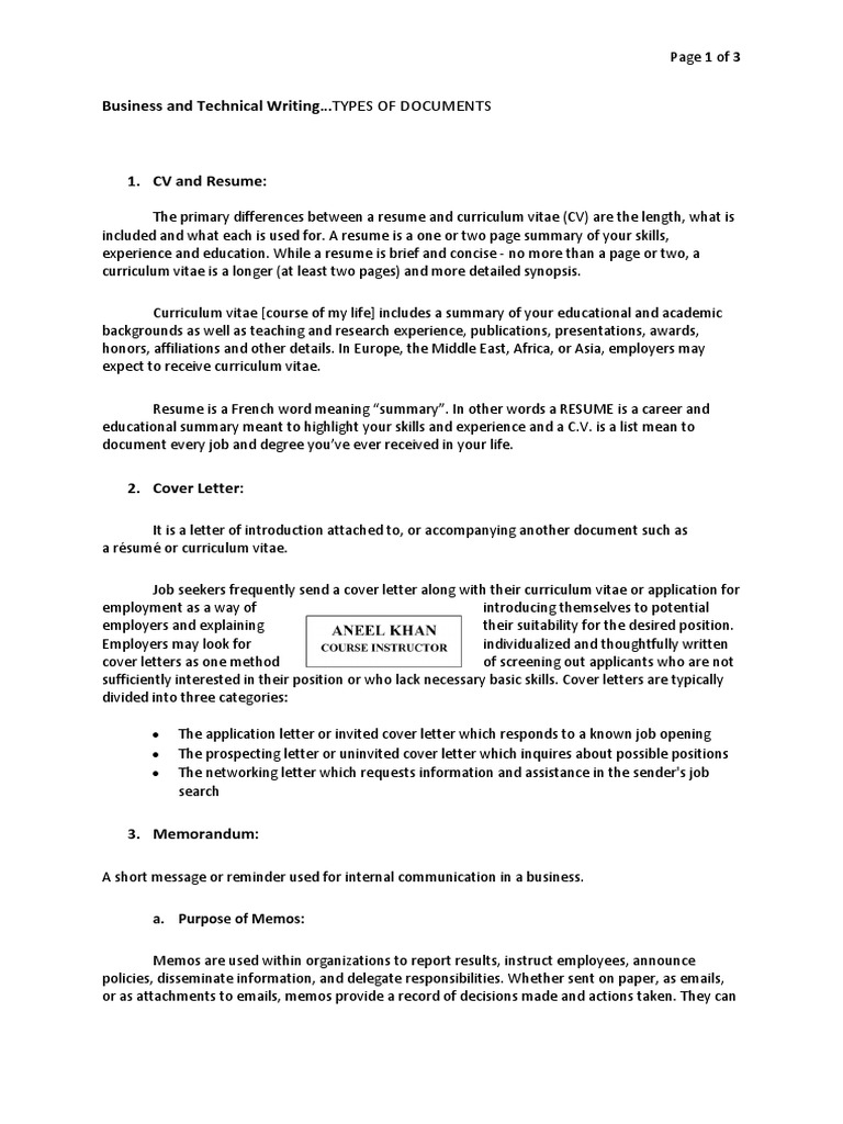 Business and Technical Writing TYPES OF DOCUMENTS: A. Purpose of Memos ...