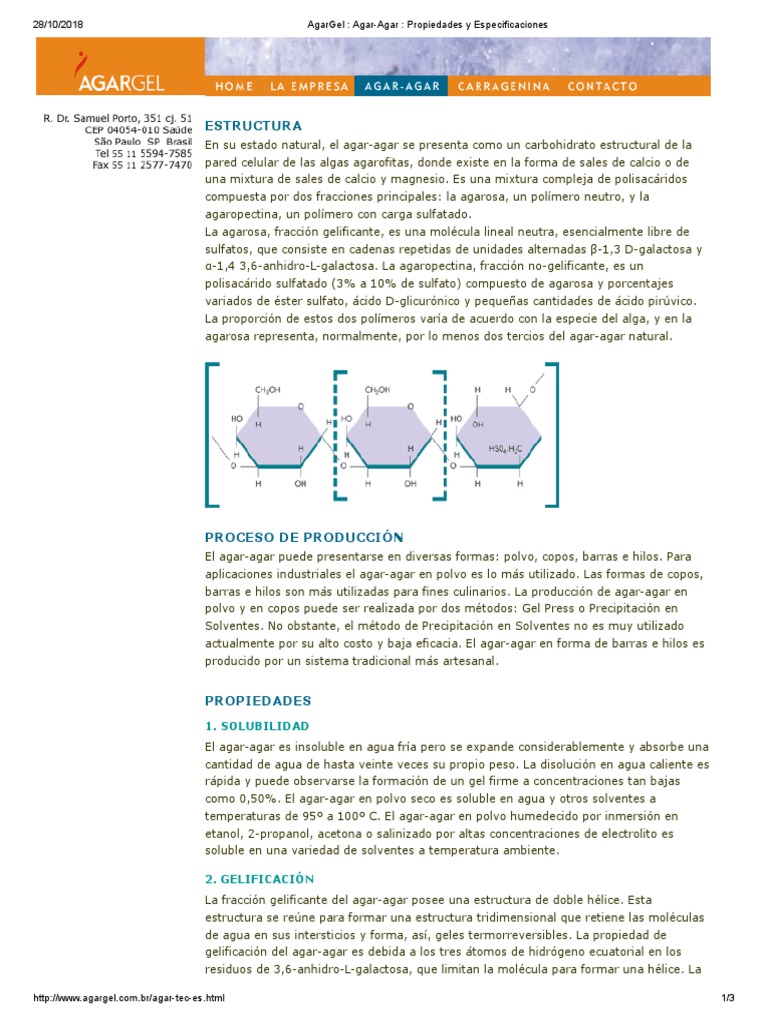 AgarGel - Agar-Agar - Propiedades y Especificaciones | PDF | Agar | Materiales