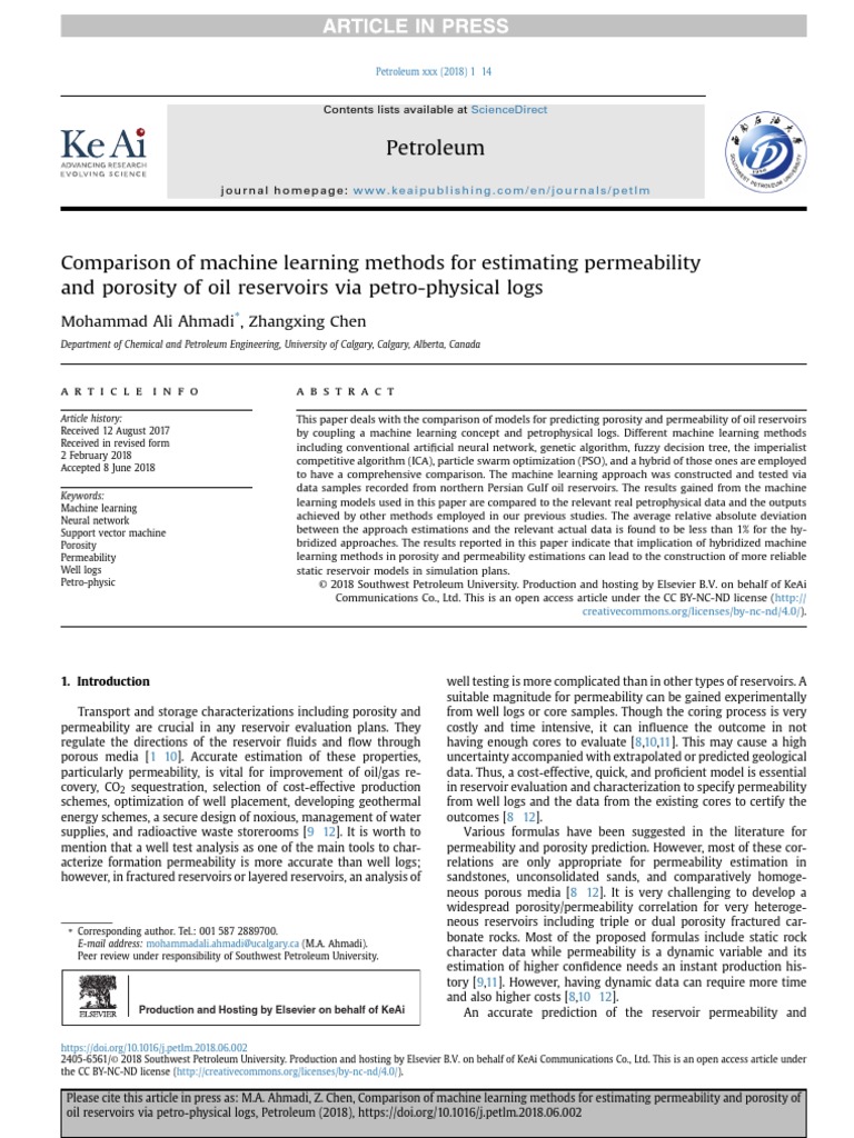 Comparison of Machine Learning Methods For Estimating Permeabilityand ...