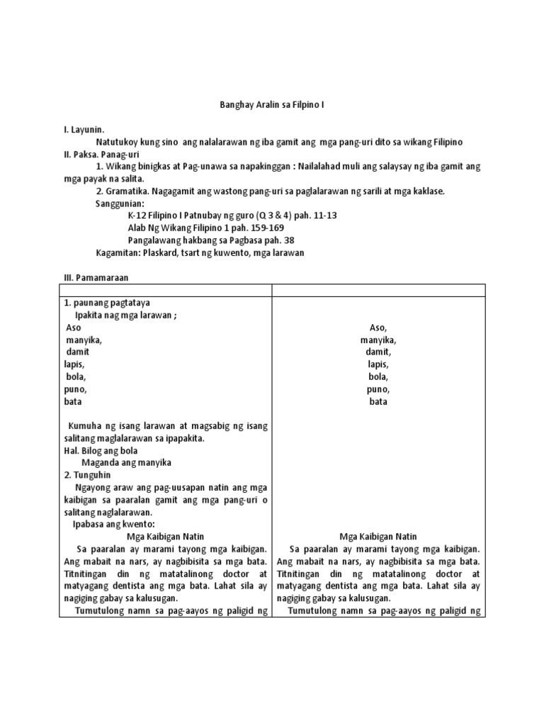 Banghay Aralin Sa Filipino | PDF