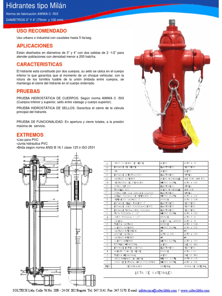 Ficha Tecnica de Hidrantes | Descargar gratis PDF | Tornillo | Naturaleza