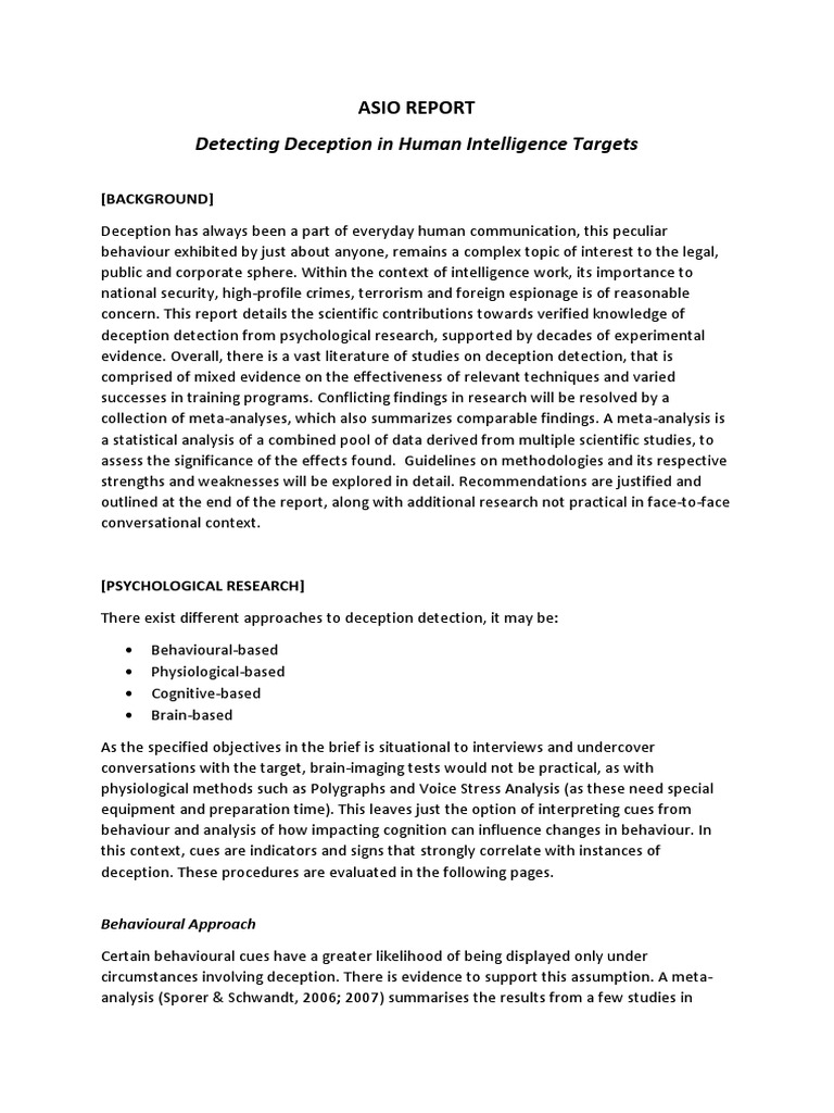 Deception Detection Report | PDF | Deception | Functional Magnetic ...