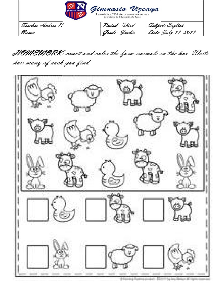 Count and Color Farm Animals Worksheet | PDF | Language Arts ...
