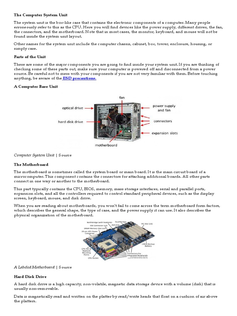 Inside the Computer System Unit | PDF | Hard Disk Drive | Personal ...