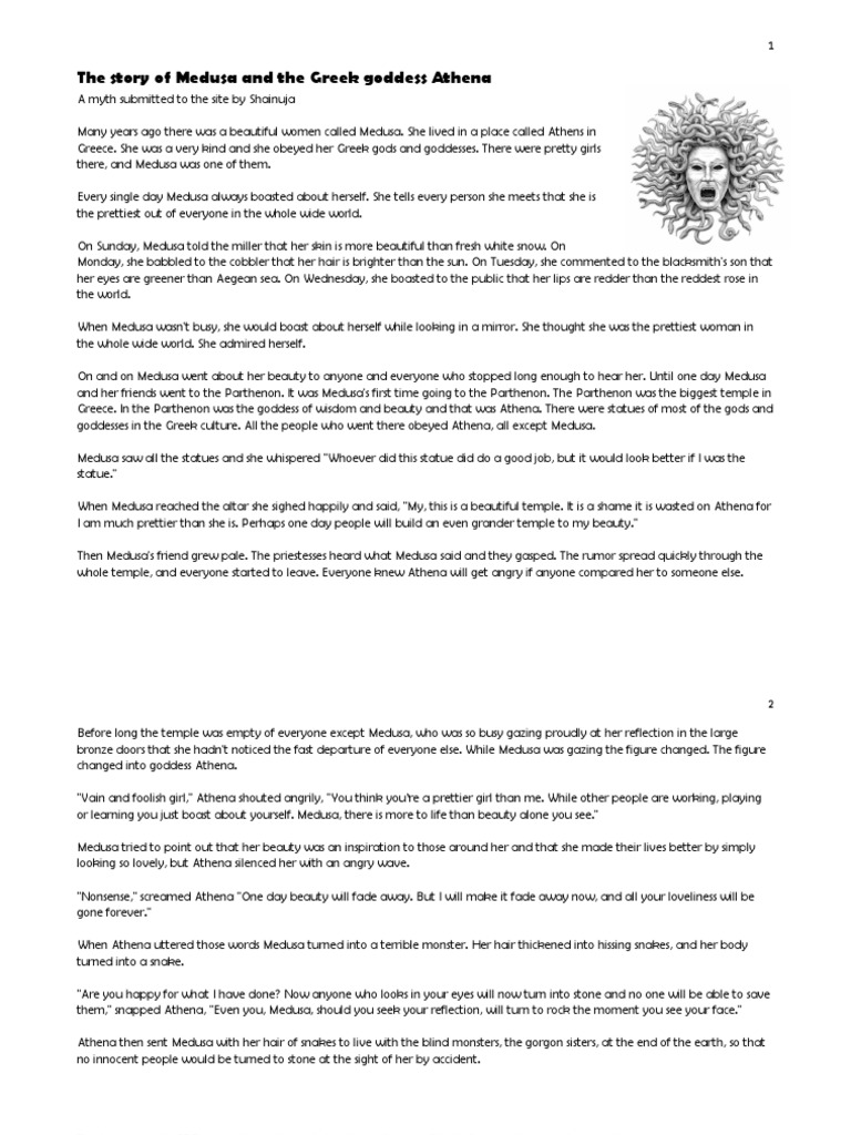 Medusa and Athena Myth | PDF | Medusa | Mythology