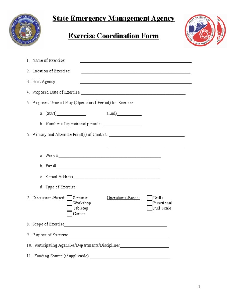 State Emergency Management Agency Exercise Coordination Form | Download ...