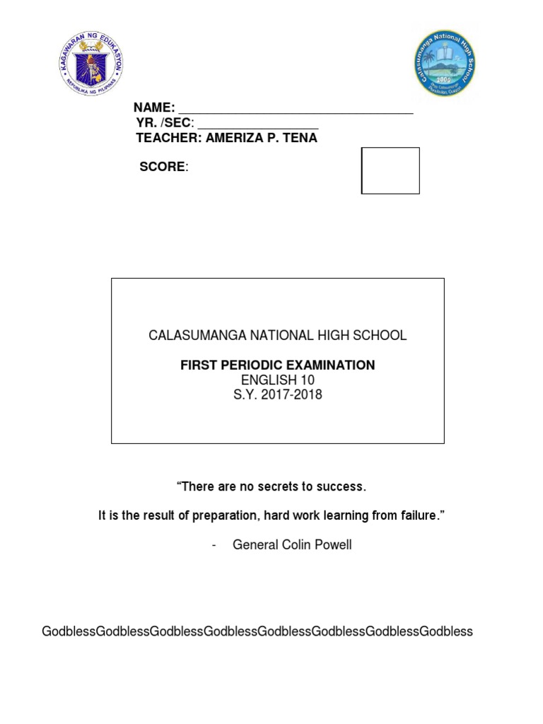 Eng10 1st Grading Exam 2017-2018 | PDF | Minotaur | Greek Mythology