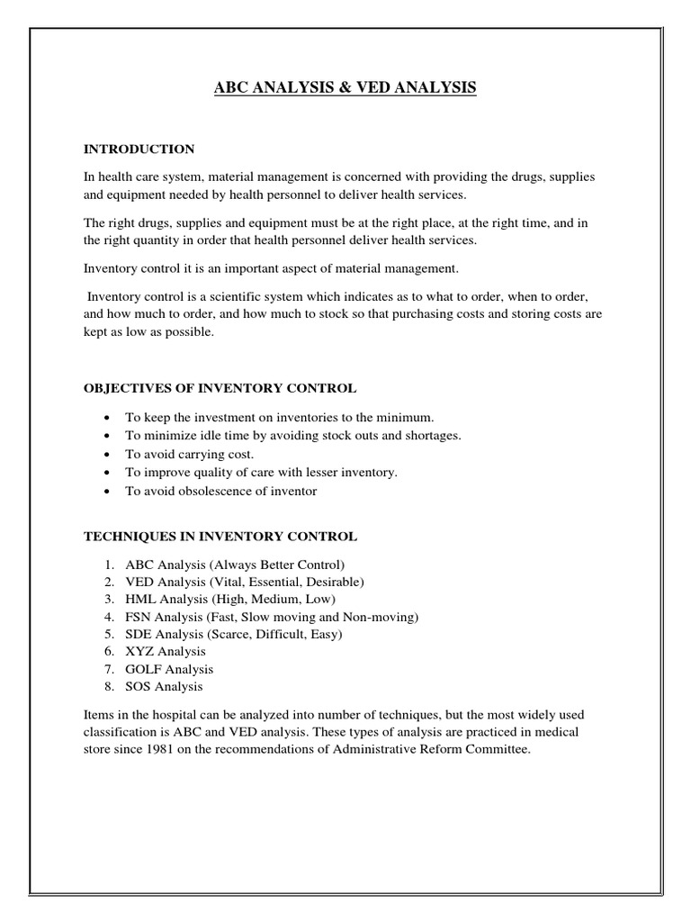 ABC and VED Analysis | PDF | Inventory | Resource
