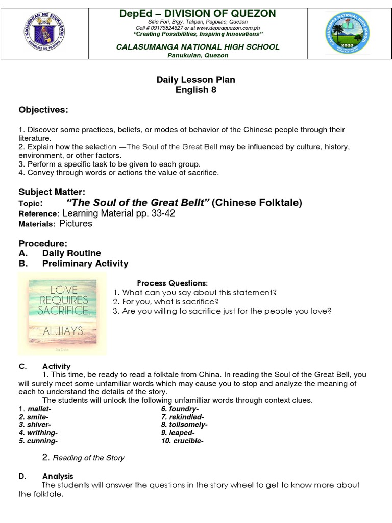 English 8: Exploring Chinese Folktales | PDF | Folklore | Psychology