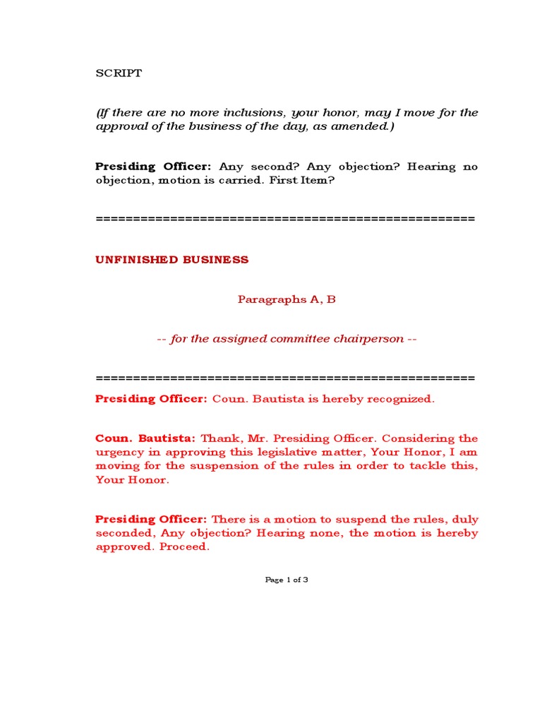 Script 2018 July 3 | PDF | Chairman | Official Documents