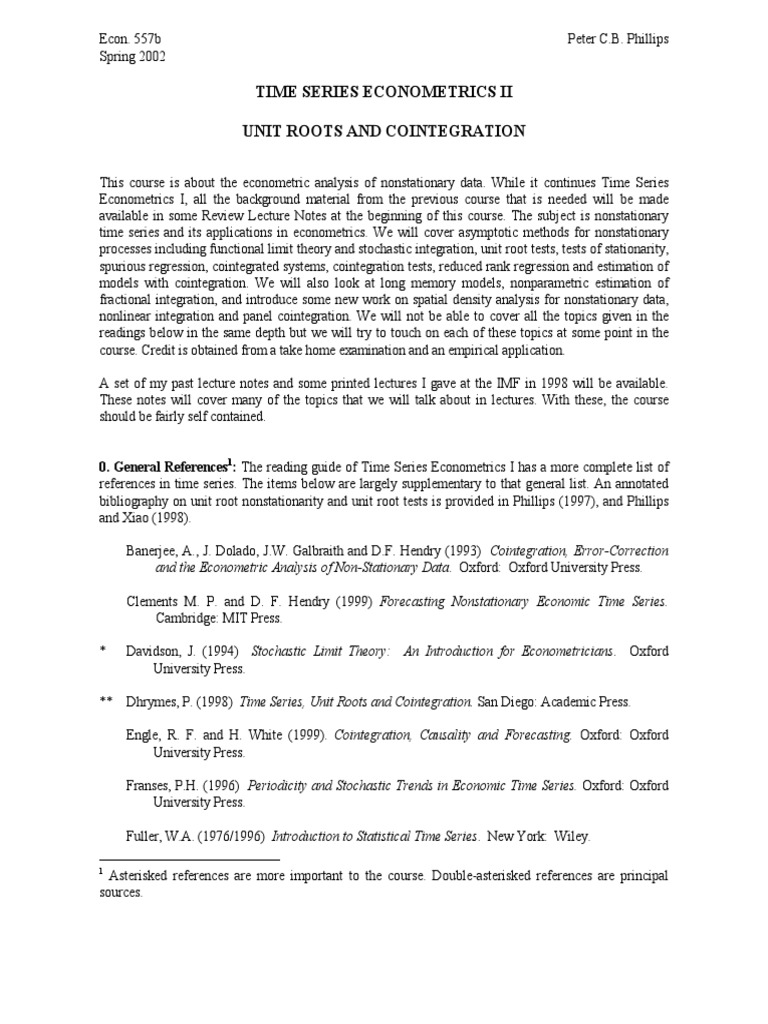 Time Series Econometrics Ii Unit Roots and Cointegration | PDF | Time Series | Econometrics