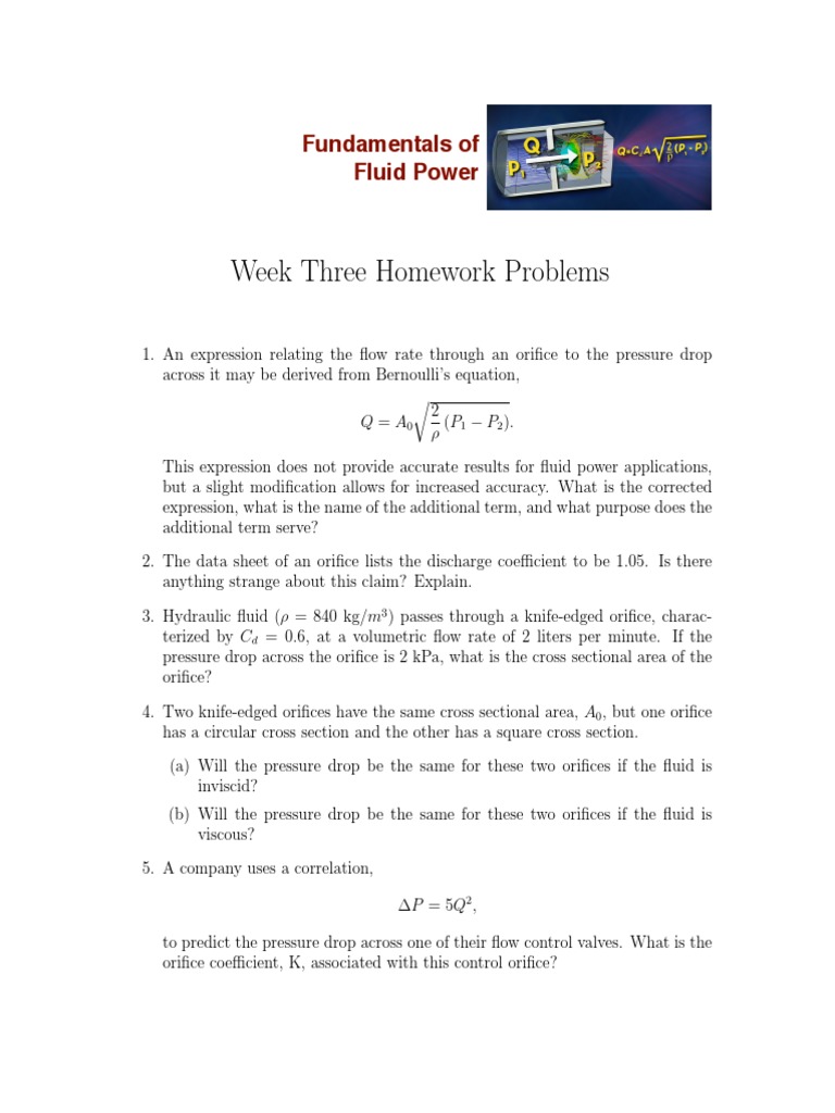 Week Three Homework Problems: Fundamentals of ! Fluid Power | PDF ...