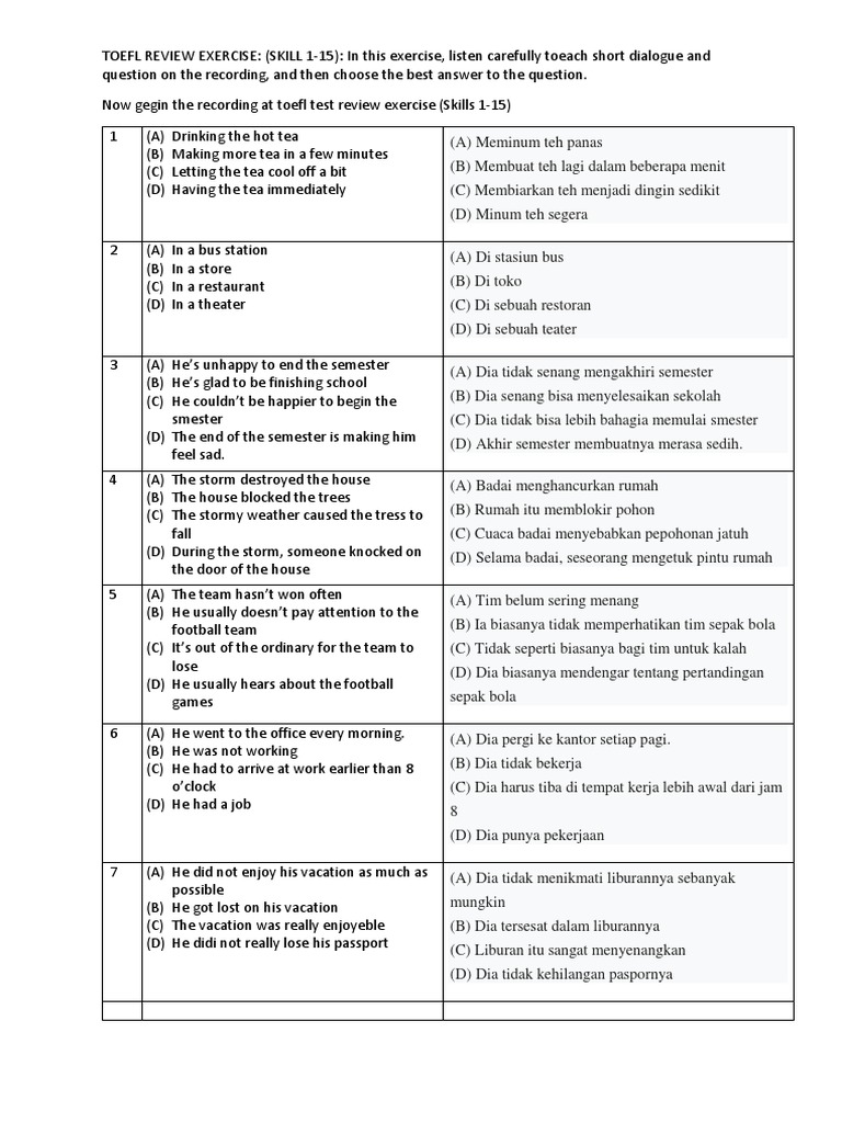Toefl Review Exercise | PDF