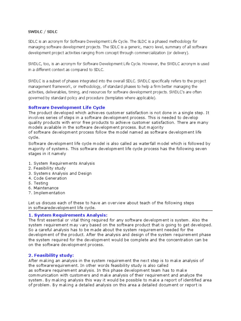 SWDLC / SDLC: Software Development Life Cycle | PDF | Software ...