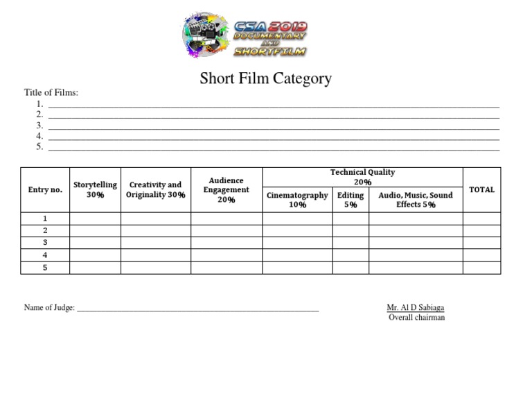 Short Film Category List and Judging Criteria | PDF