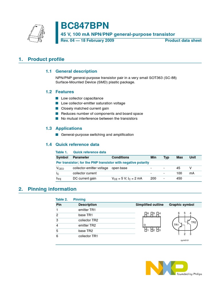 Bc847bpn r04 NXP | PDF | Bipolar Junction Transistor | Transistor