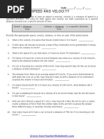 Speed and Velocity Practice Problems | PDF