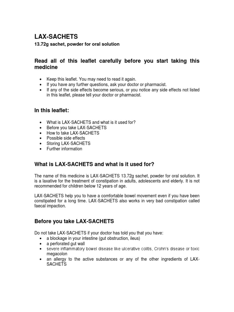 Laxative Sachet Guide | PDF | Constipation | Gastrointestinal Tract