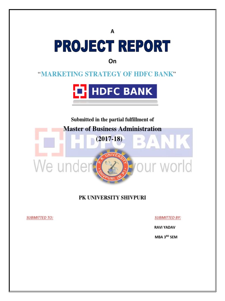 Marketing Strategy of HDFC Bank: Submitted in The Partial Fulfillment ...